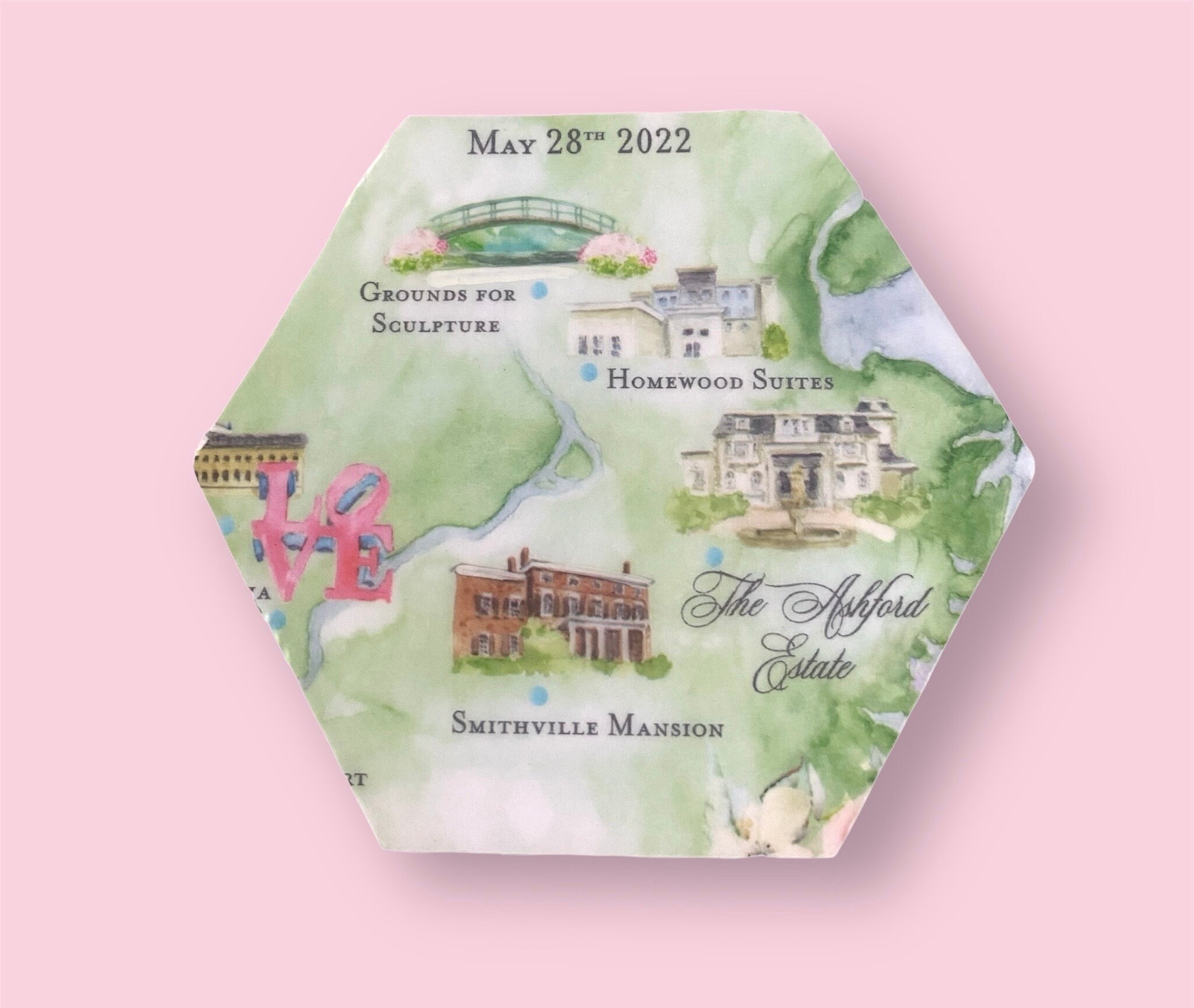 Illustrated Map Hexagon Travel Tile Wall Decor, Custom Home Decor Gift ...