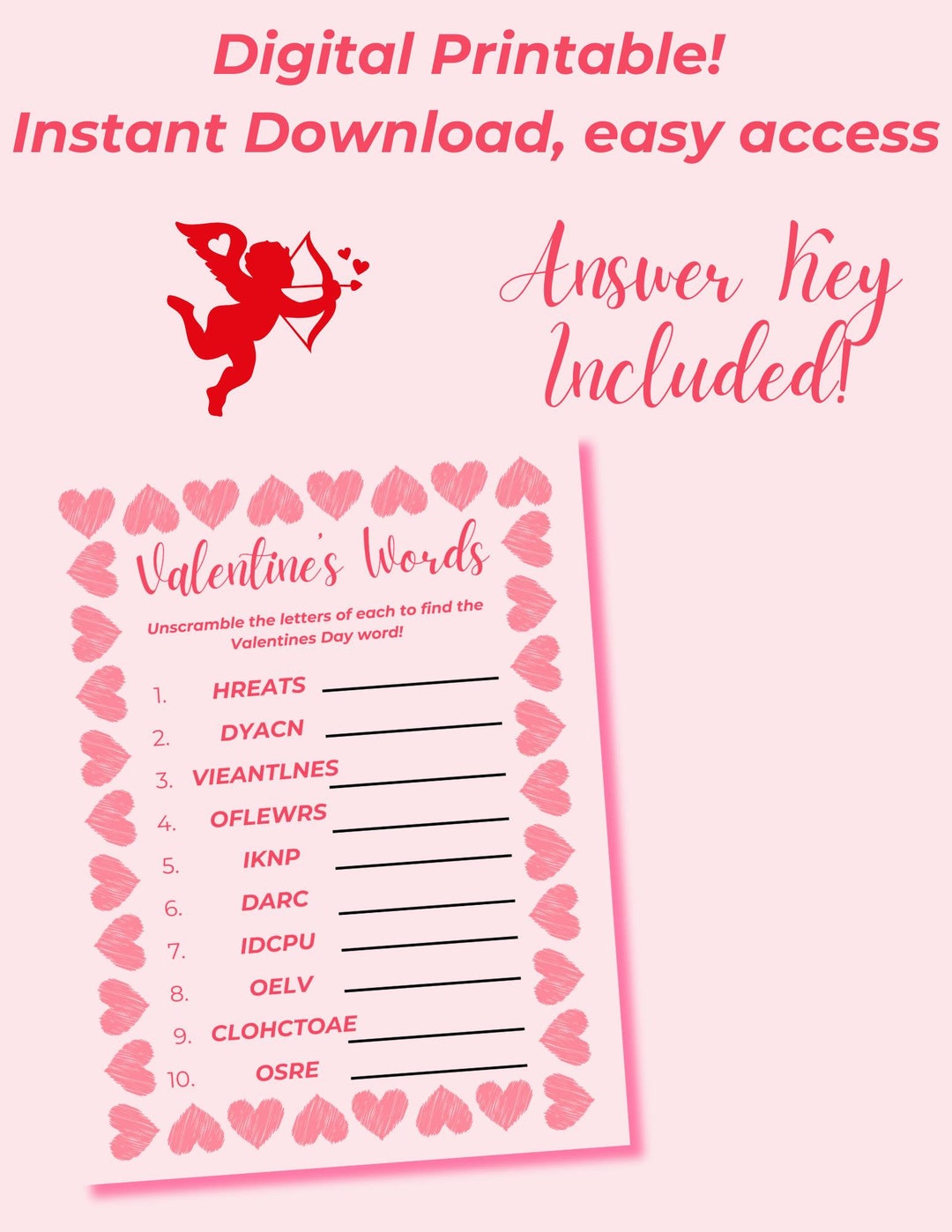 Valentine's Day Word Unscramble Worksheet - Etsy