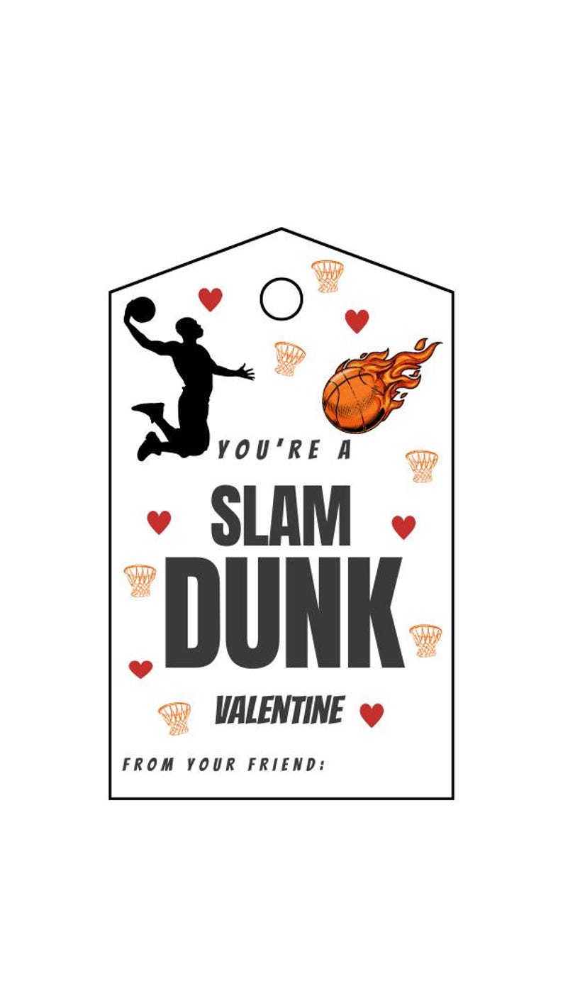 Valentine Basketball Gift Tags "you're A Slam Dunk Valentine" Printable ...