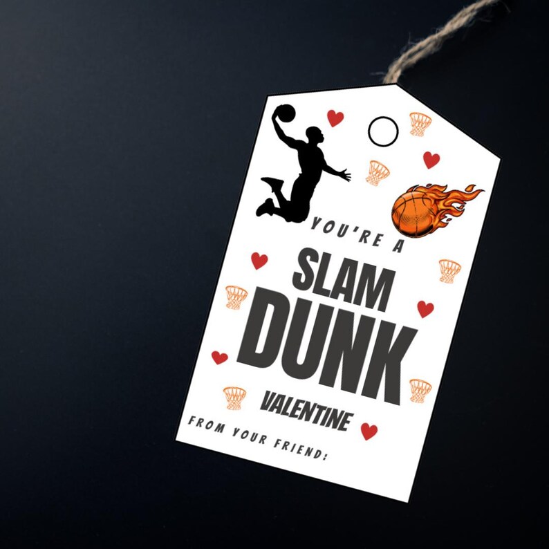 Valentine Basketball Gift Tags "you're A Slam Dunk Valentine" Printable ...
