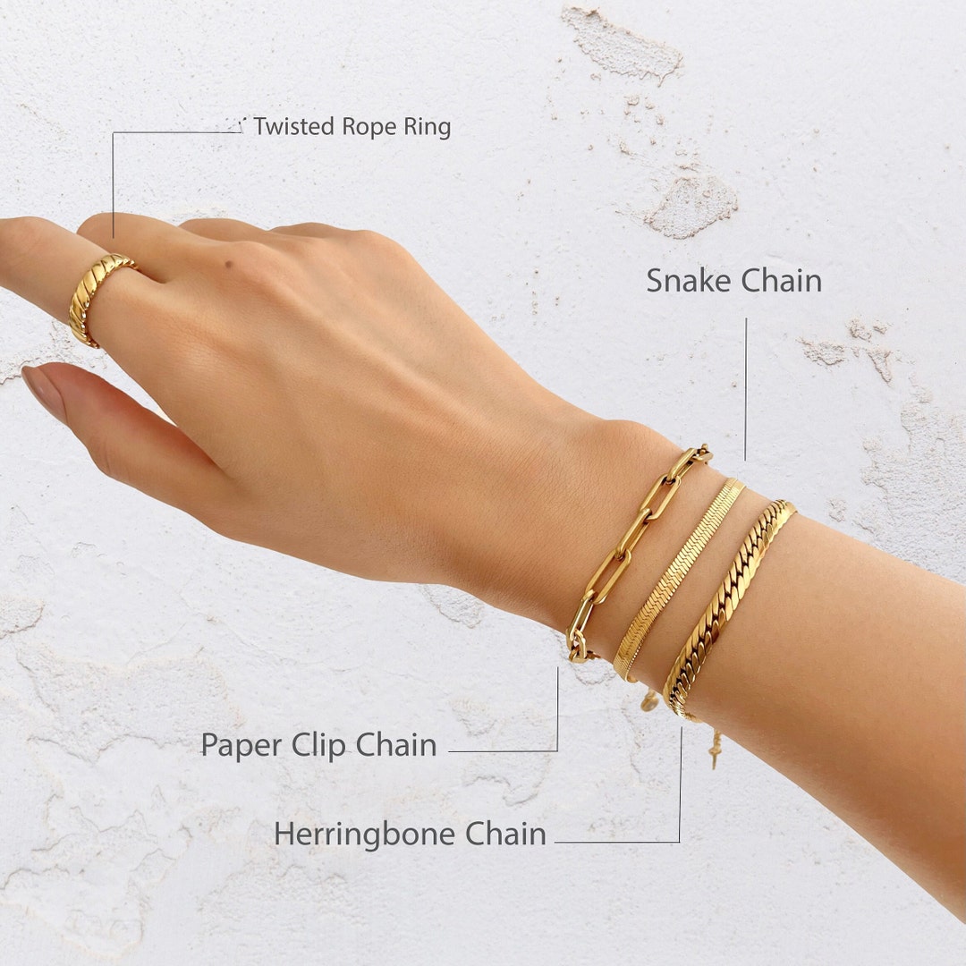 Gold Paperclip Chain Bracelet, Snake Chain Bracelet Link Chain Bracelet ...