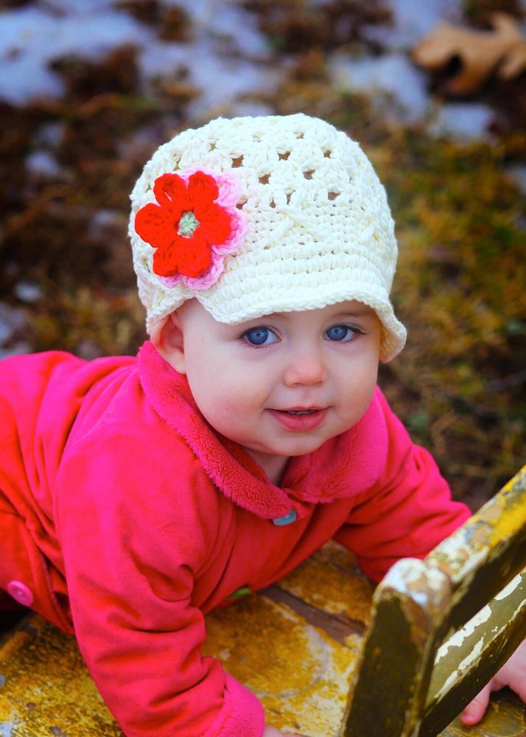 Ivory Baby Girl Brim Hat Floral Newborn Photo Prop Cap - Etsy