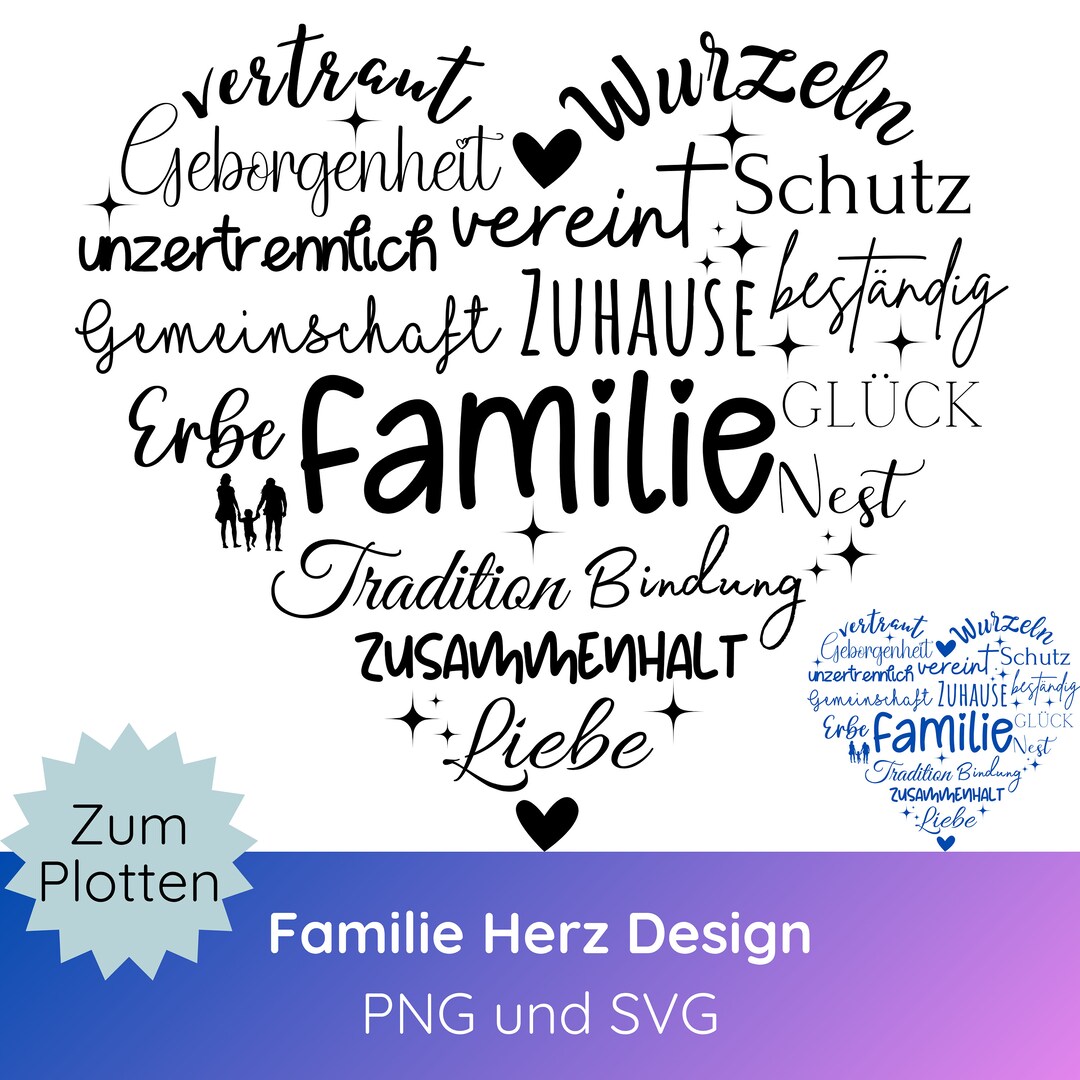 German Plotter File Family Heart SVG PNG · Cricut Silhouette Studio ...