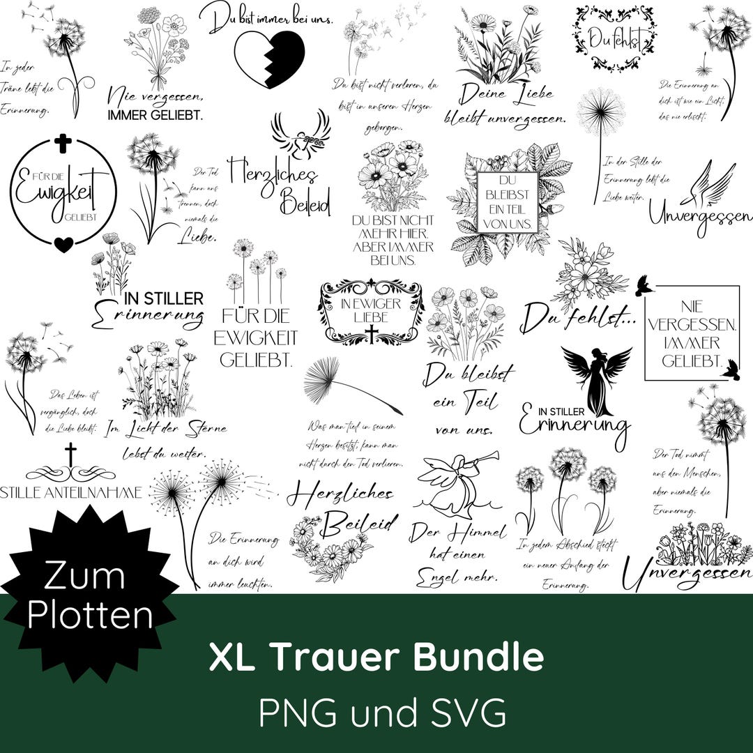 Plotterdatei Trauer XL Bundle SVG PNG · Pusteblume svg für Trauerkerzen, Trauerkissen ...