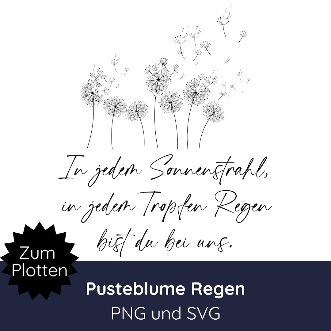 Plotterdatei Trauer SVG PNG Trauerkarte Svg Kissen Trauer Trauerspruch Pusteblume SVG Für ...