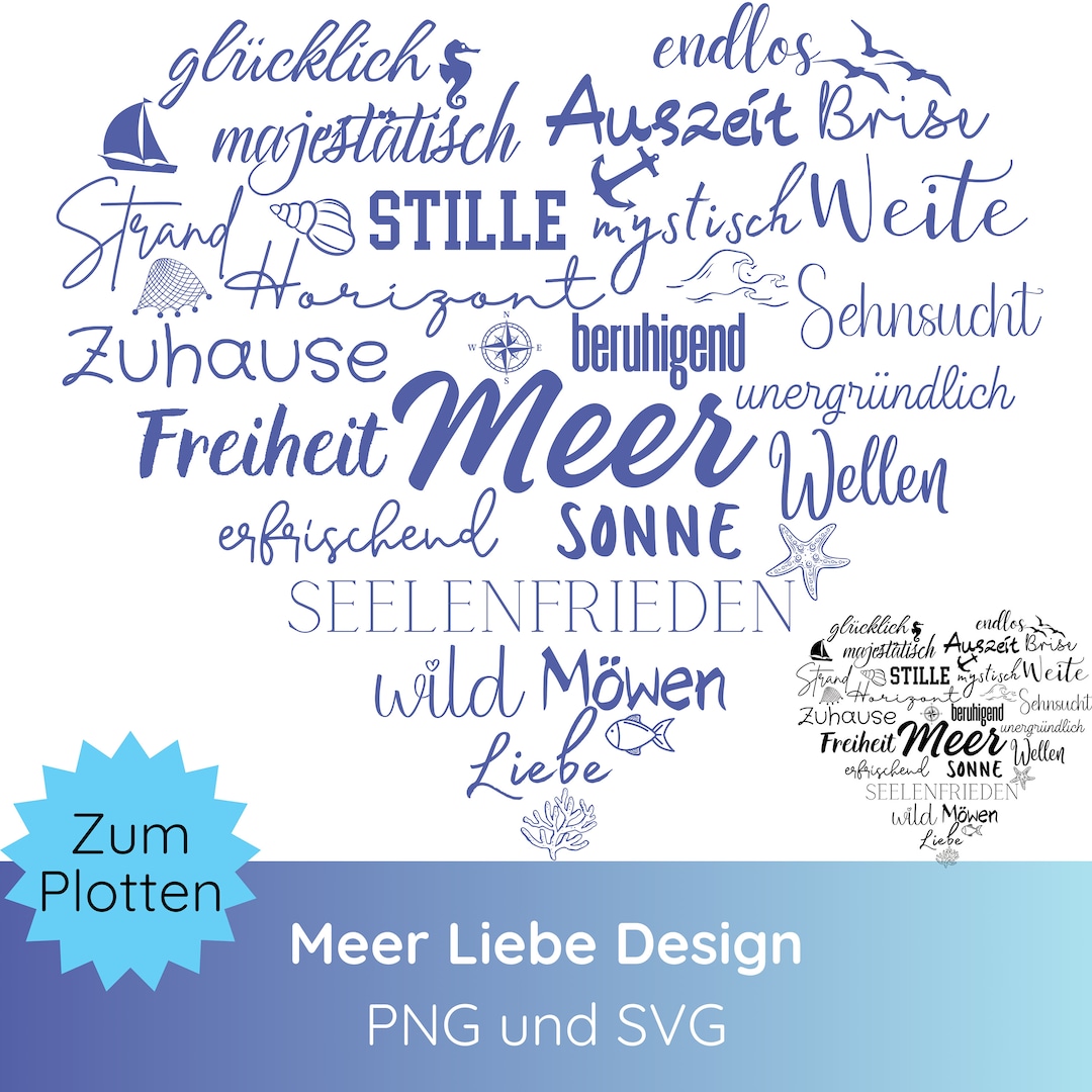 Deutsche Plotterdatei Meer Herz SVG PNG · Cricut Silhouette Studio ...