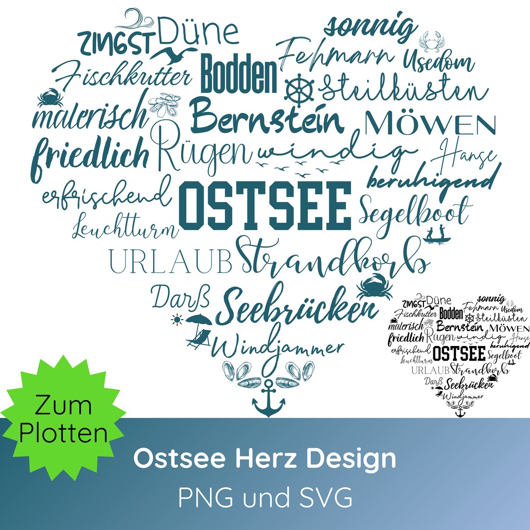 German Plotter File Baltic Sea Heart SVG PNG Cricut Silhouette Studio ...