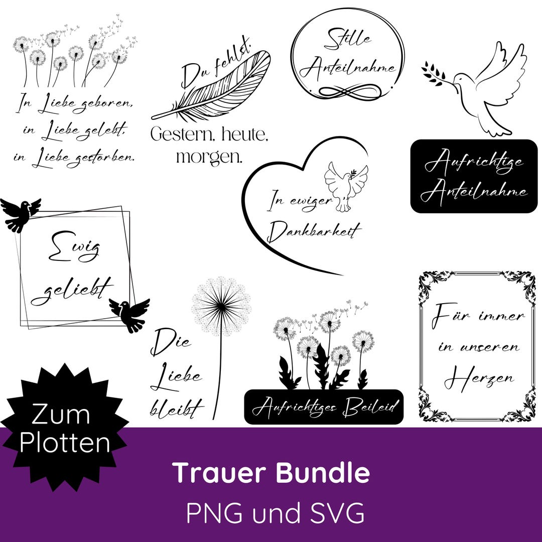 Plotter File Mourning Bundle SVG PNG · Dandelion SVG for Mourning ...