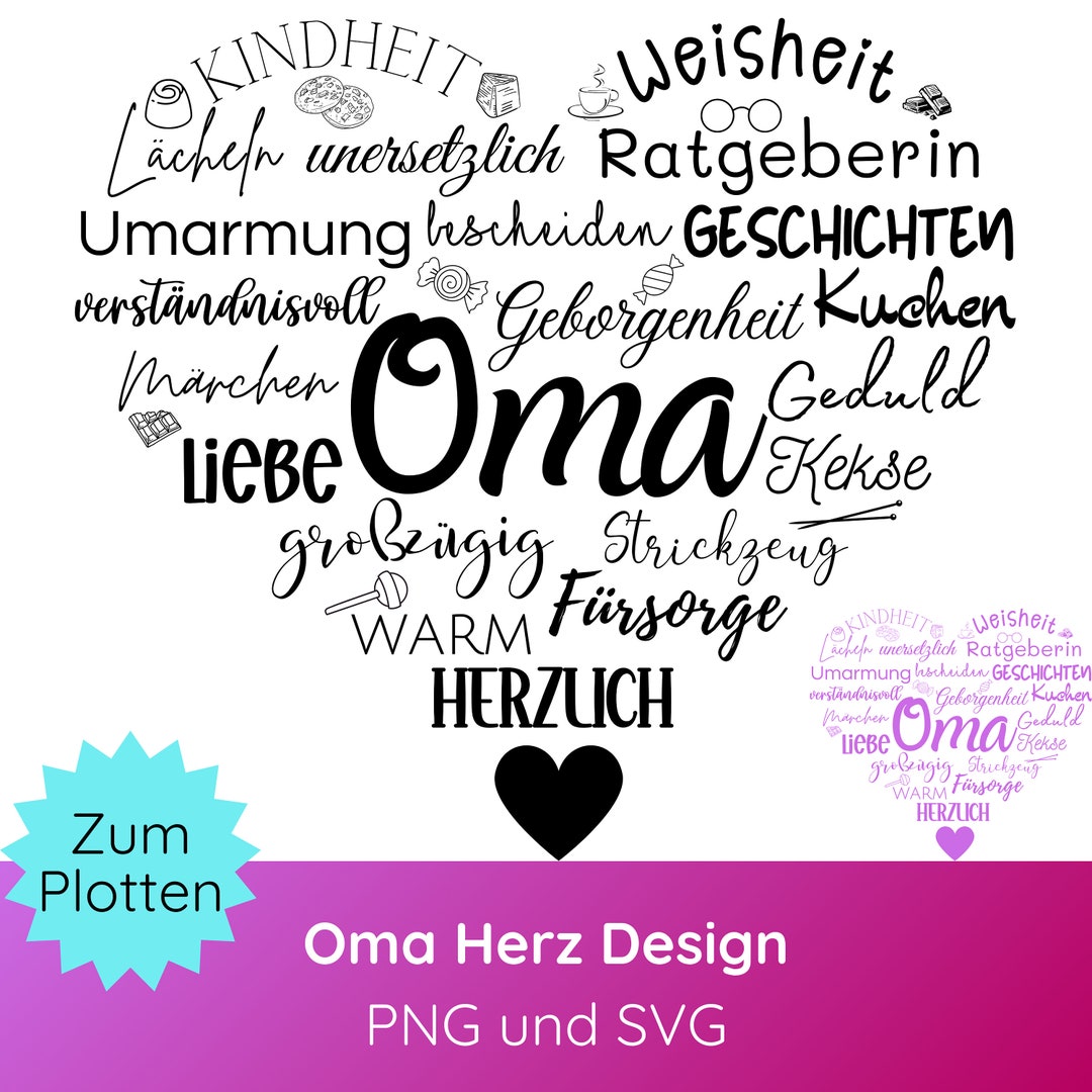 Oma Plotterdatei Herz SVG PNG · Oma Kissen · Oma Tasse · Cricut Silhouette Studio · Shirt svg ...