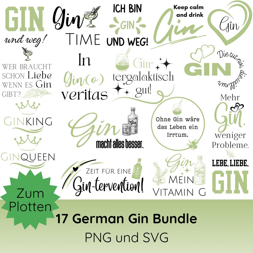 German Plotter File Gin SVG PNG Bundle · Cricut Silhouette Studio ...