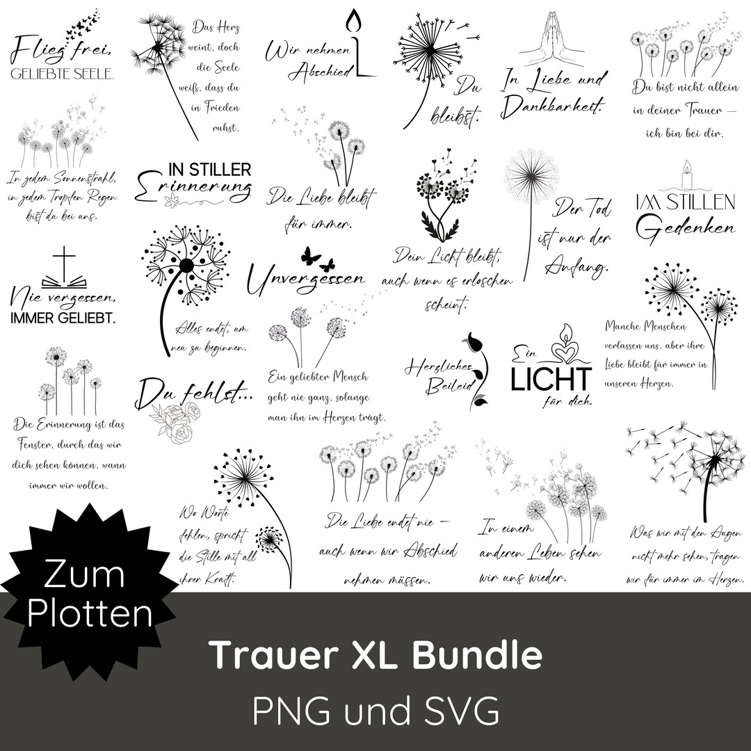 Plotterdatei Trauer XL Bundle SVG PNG · Pusteblume svg für Trauerkerzen, Trauerkissen ...