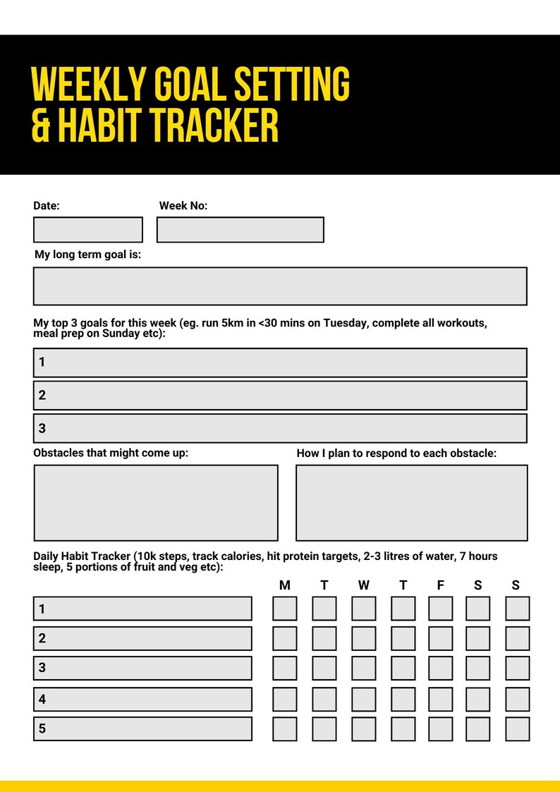 Weekly Goal Setting & Habit Tracker - Etsy
