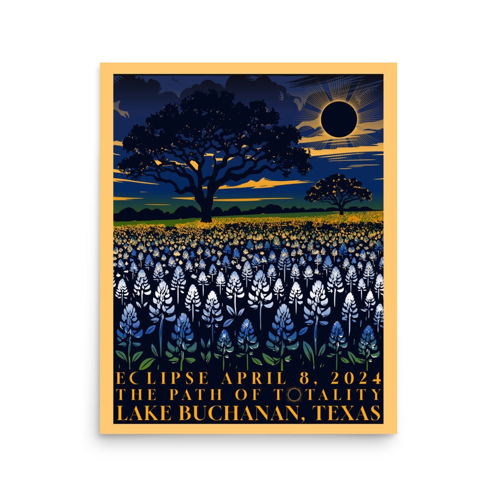 Cartel del eclipse solar total 2024 del lago Buchanan / Eclipse de ...