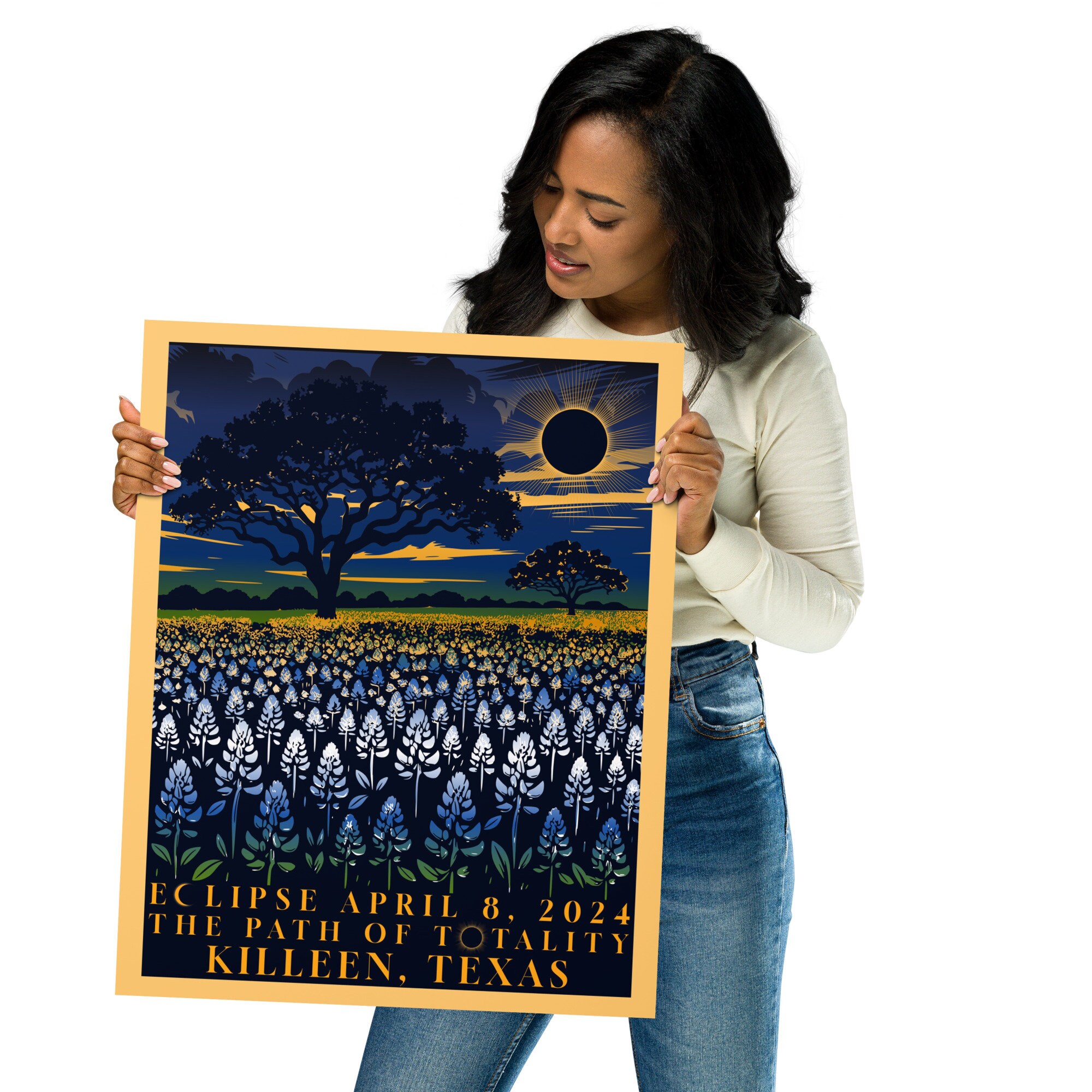 Killeen Total Solar Eclipse 2024 Poster | Texas Eclipse | Path of Totality Poster | Bluebonnet ...