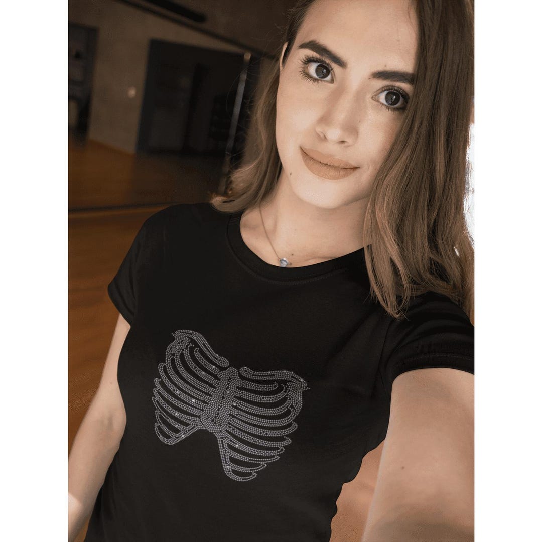 Rhinestone Rib Cage Tee Shirt Crew Neck, V Neck, Long Sleeve - Etsy