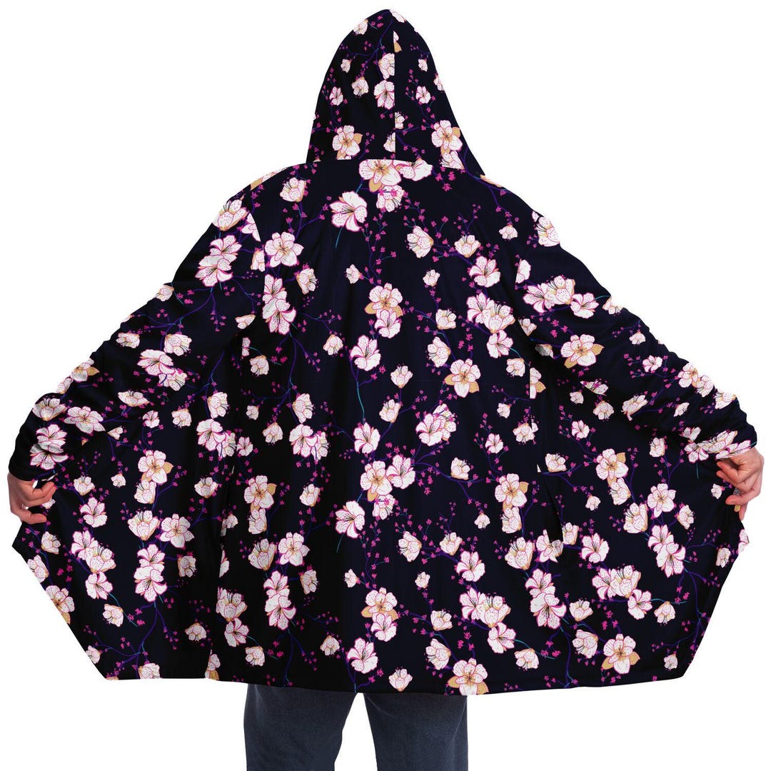 Cherry Blossom Cloak Microfleece Cloak - Black or White Lining - Etsy