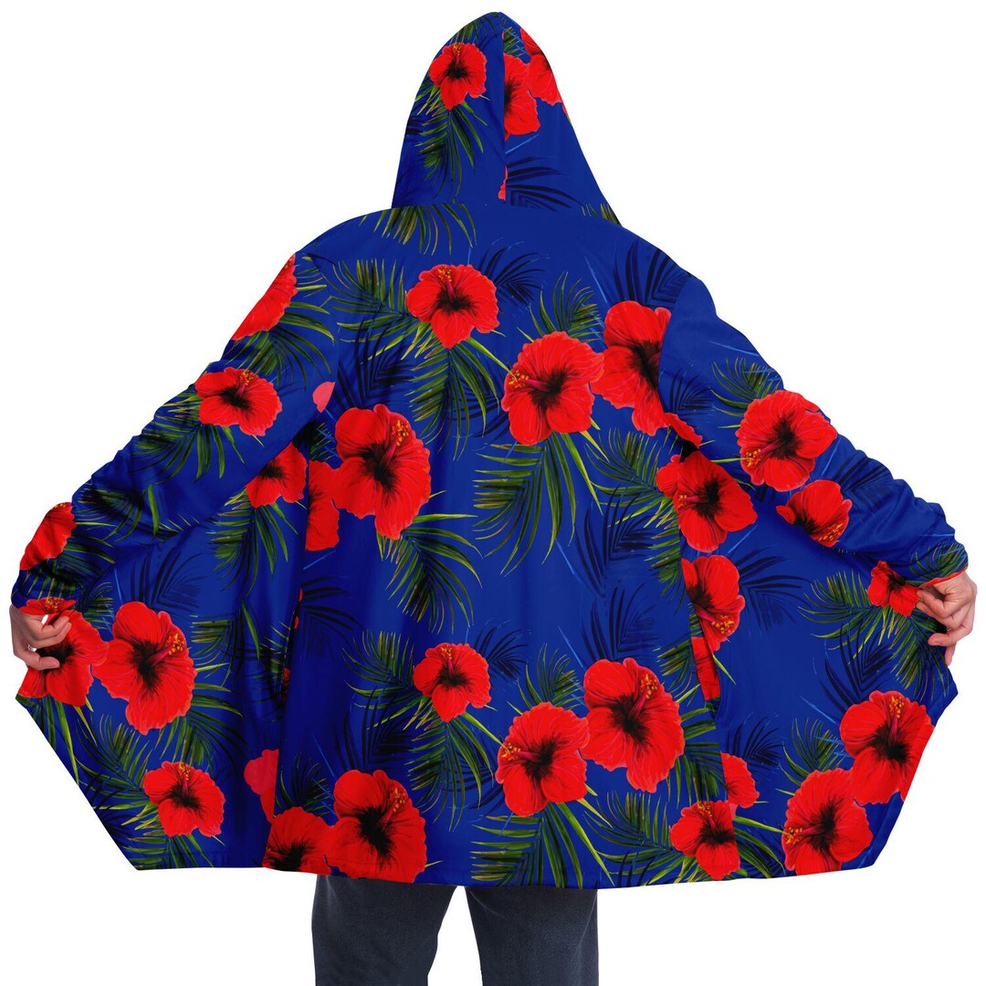 Royal Blue Cloak With Red Flowers Microfleece Cloak -black or White ...