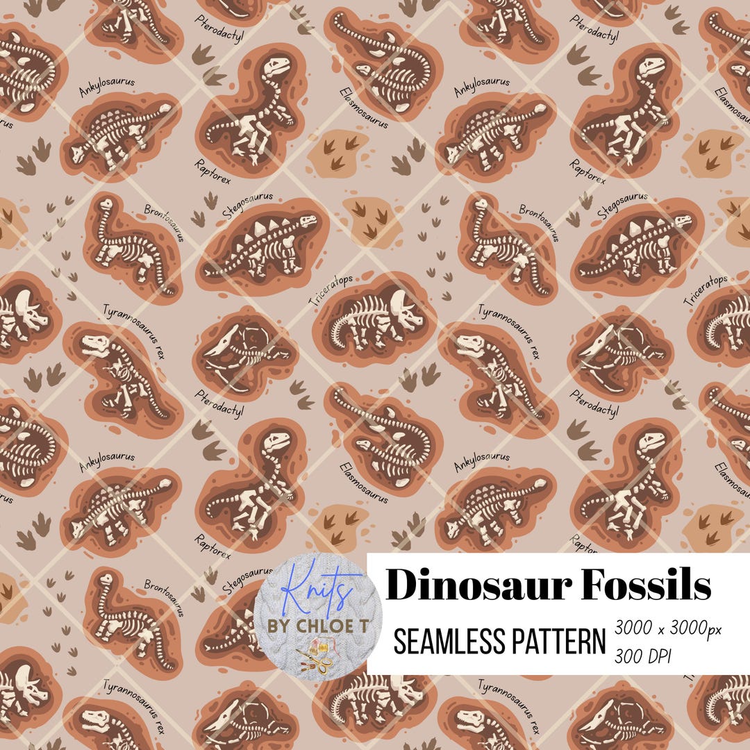 Dinosaur Fossils Seamless Pattern for Fabric | Paleontology | Dinosaur ...