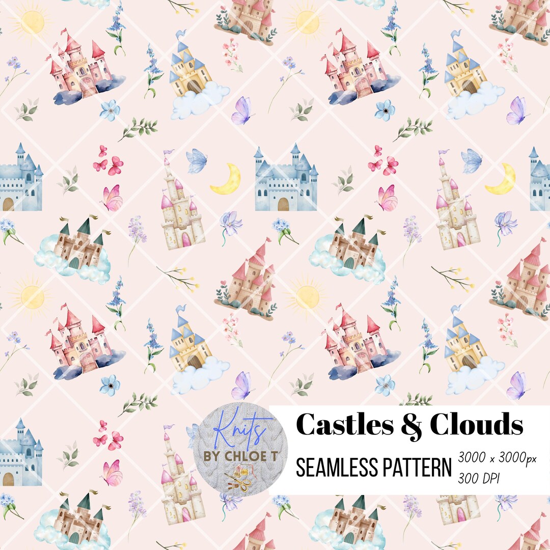 Whimsical Castle Seamless Pattern for Fabric | Watercolor Floral ...