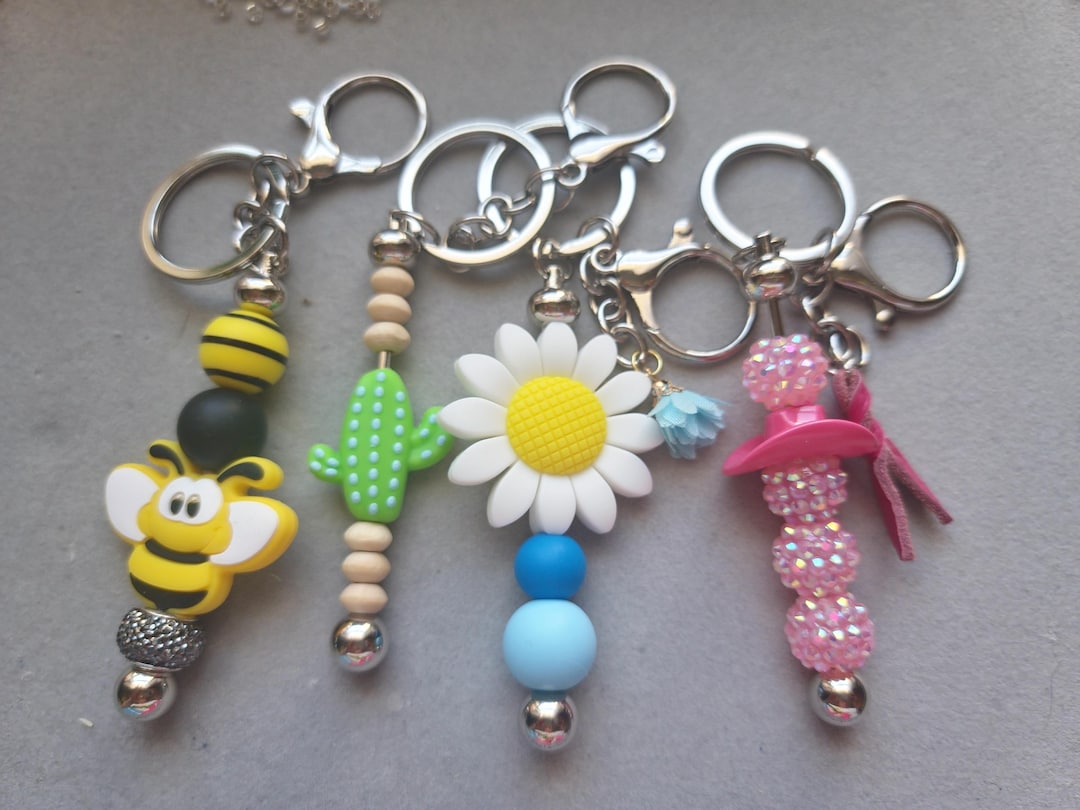 Assorted Keychains, Cute, Beaded Keychains, Bumblebee, Cactus, Cowgirl ...