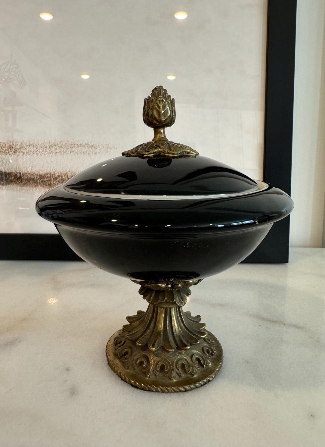 Vintage Authentic Dominic Enameled Porcelain With Brass Pedestal Urn ...