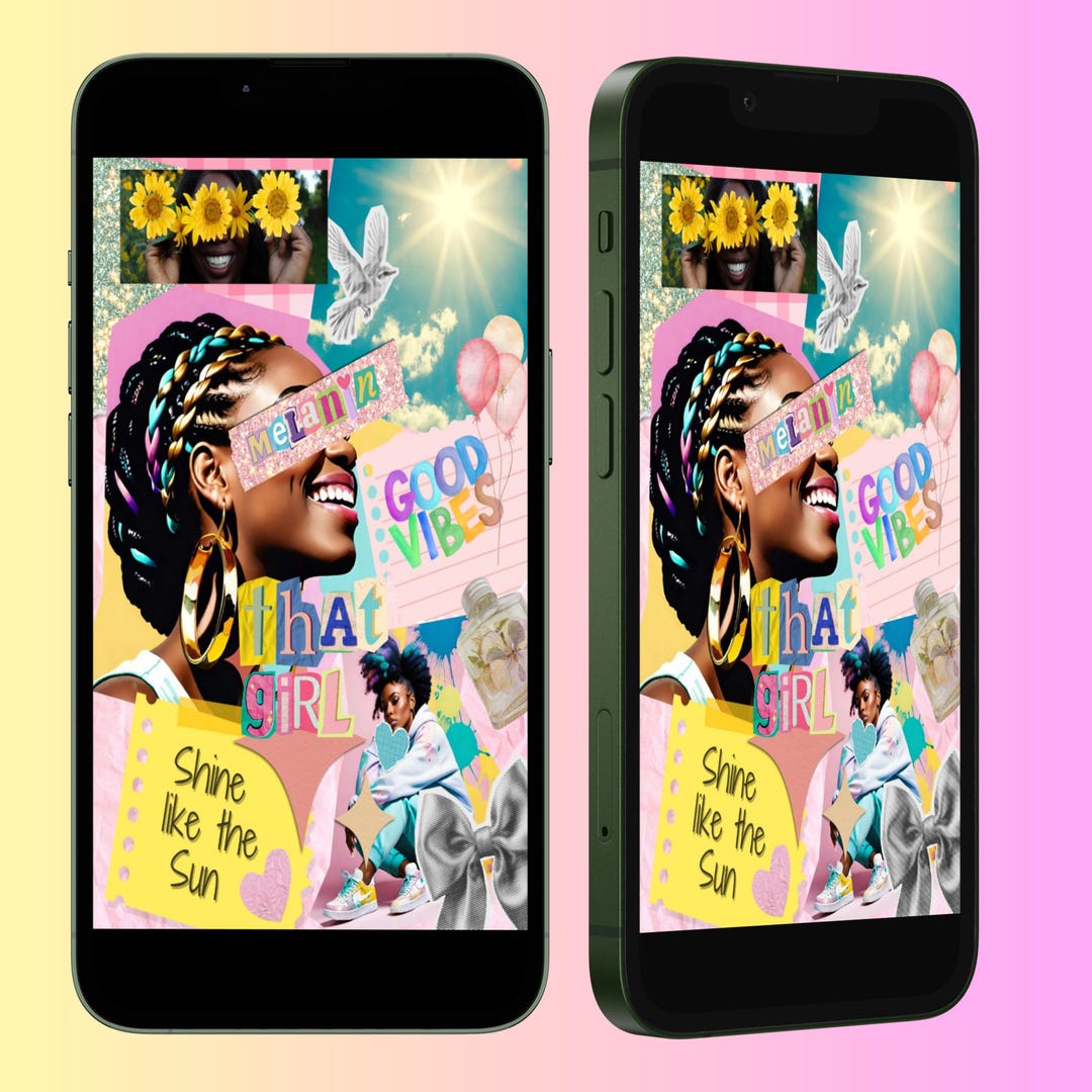 Good Vibes Sunshine Collage Art Black Women Screensaver Phone Wallpaper ...