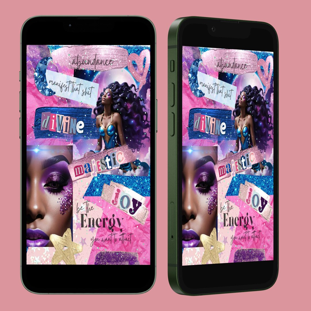 Manifest Abundance Collage Art Black Women Screensaver Phone Wallpaper ...