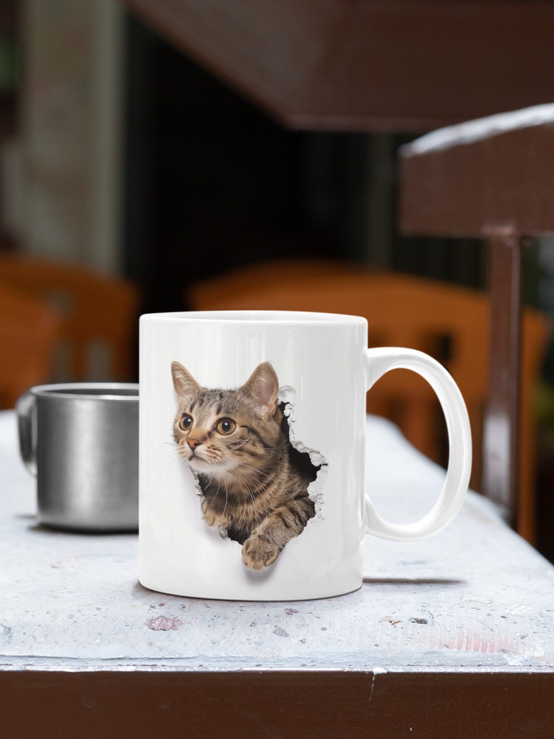 Cat Breaking Through Mug, Cute Kitten Ceramic Cup, Gift for Cat Lover ...