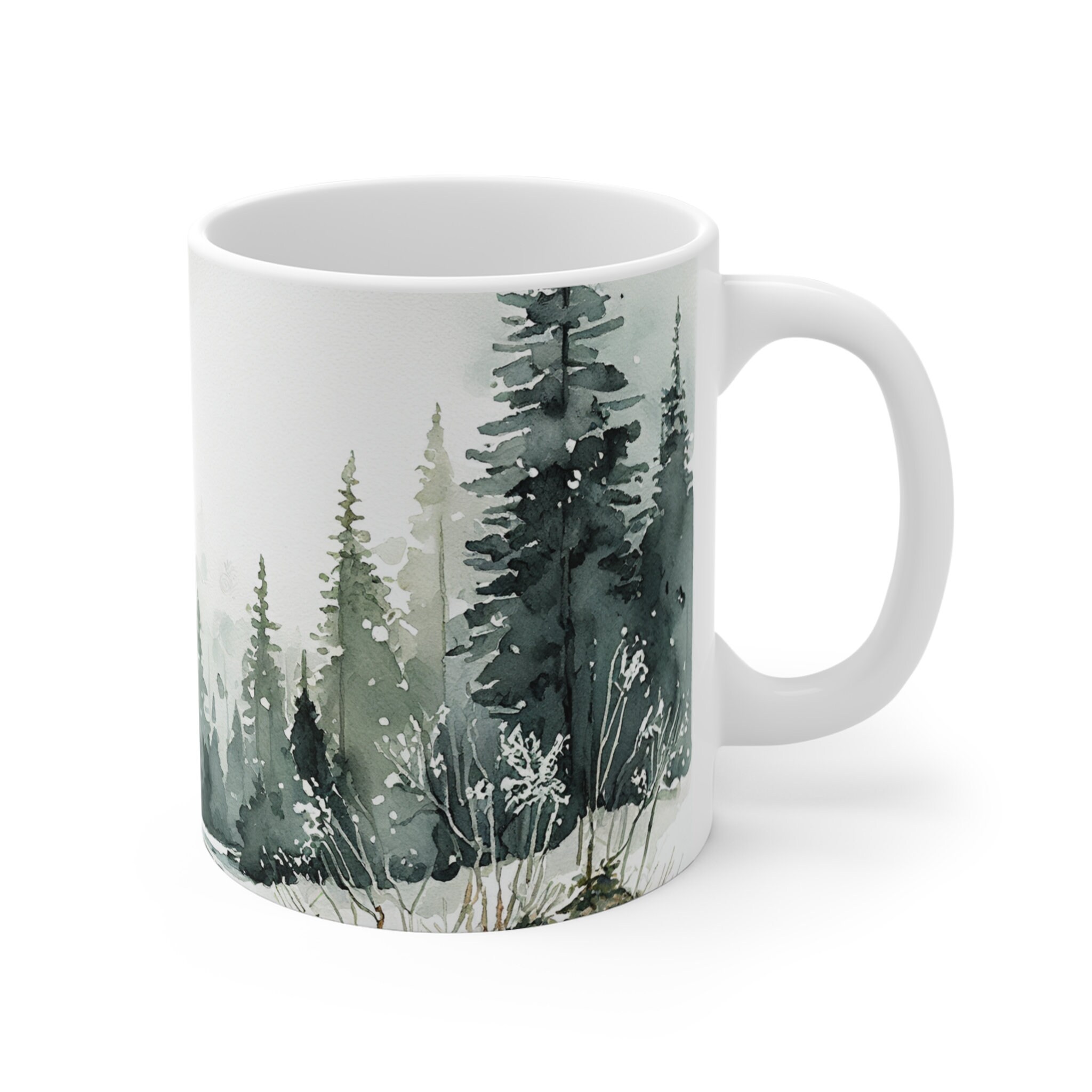 Winter Pine Tree Mug, Watercolor Forest Nature Inspired Gift, Outdoor ...