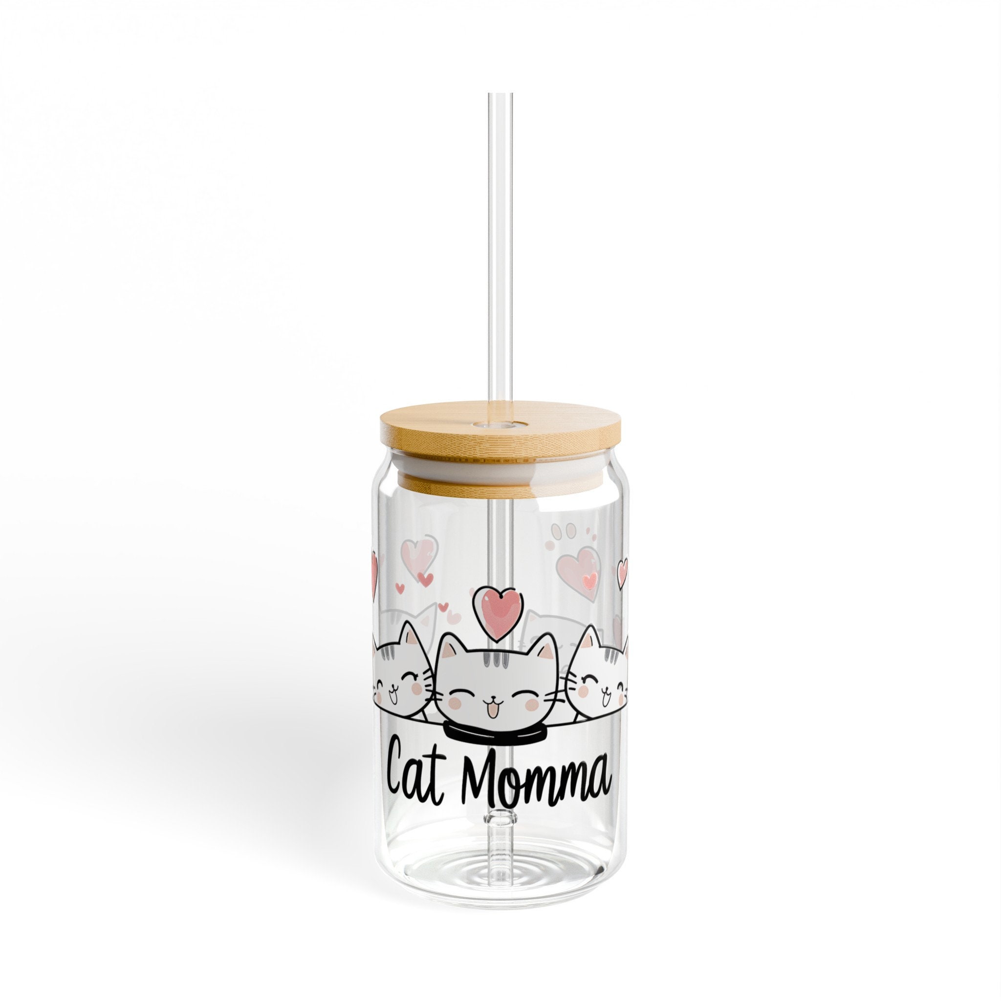 Cat Momma Sipper Glass With Bamboo Lid & Straw, 16oz - Etsy