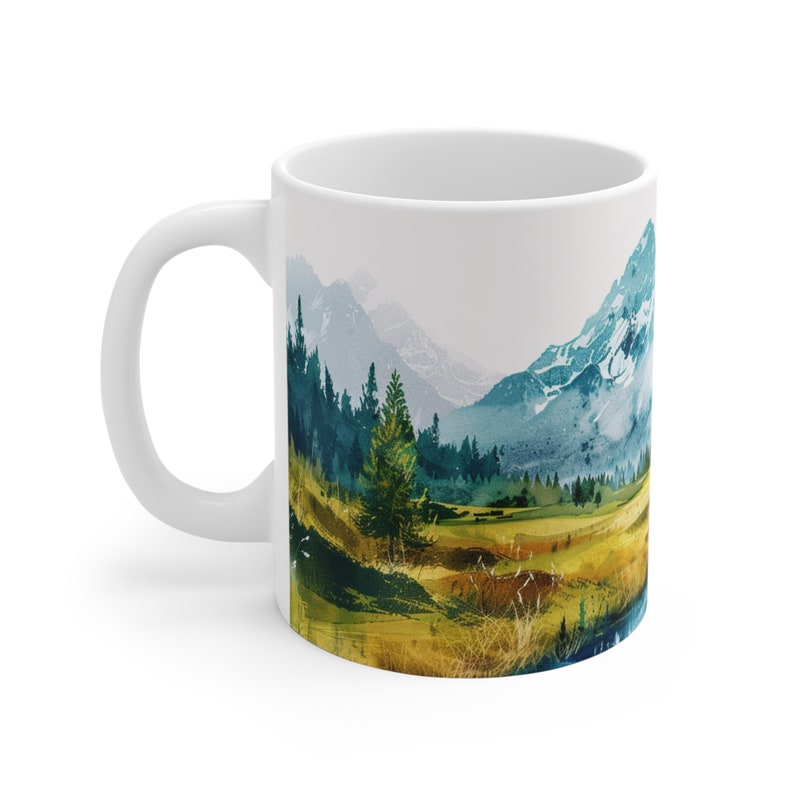 Watercolor Mountain Landscape Mug: Nature Inspired Coffee Cup (11 Oz ...