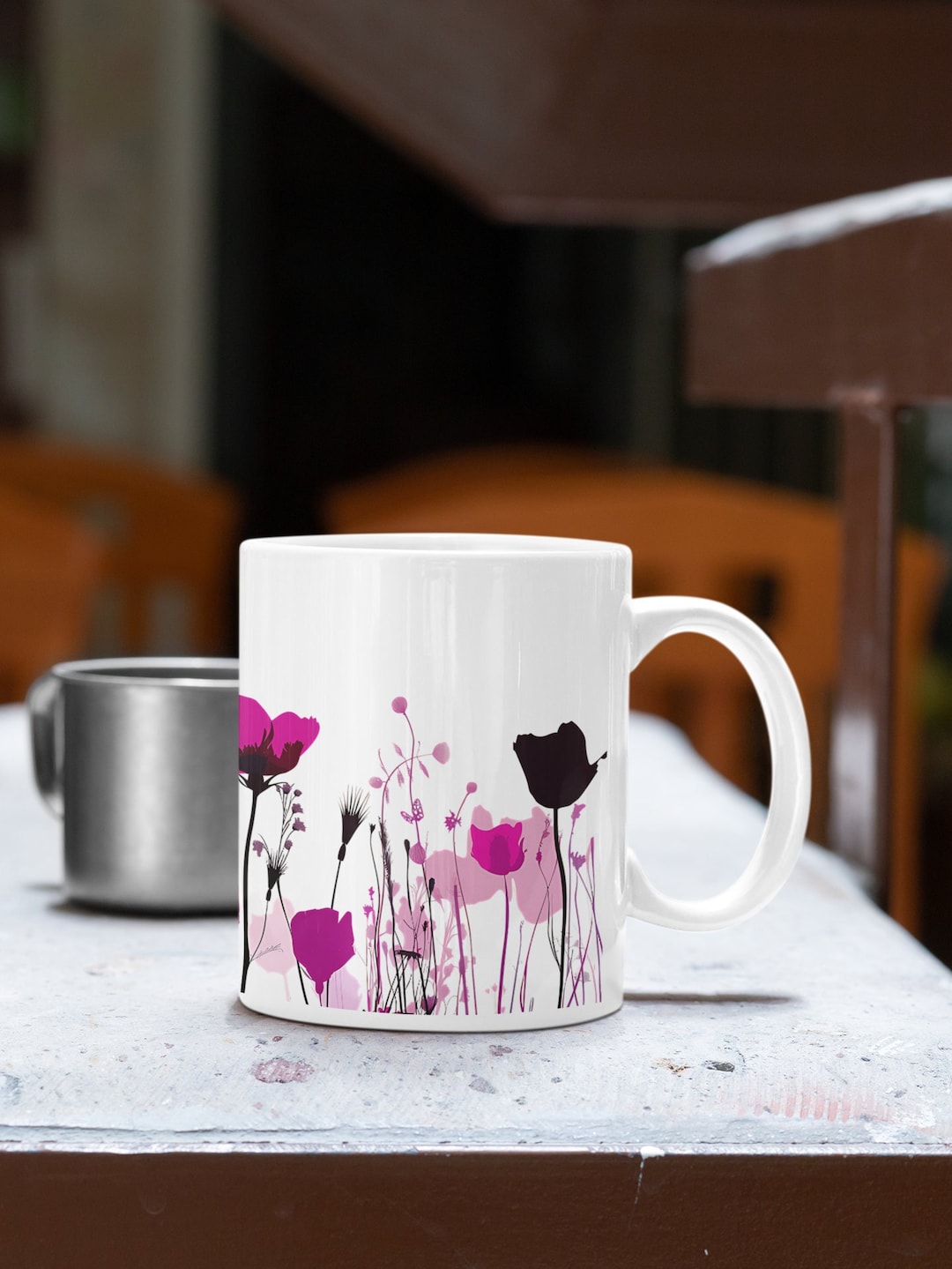 Boho Floral Coffee Mug: Retro Art Style Ceramic Cup (11 Oz) - Etsy