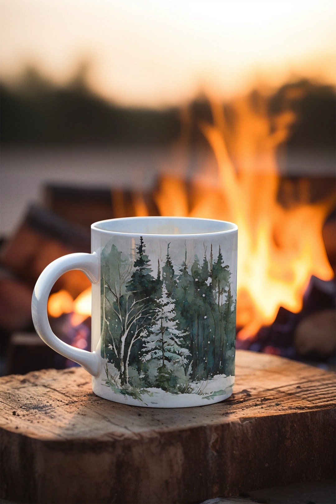 Winter Pine Tree Mug, Watercolor Forest Nature Inspired Gift, Outdoor ...