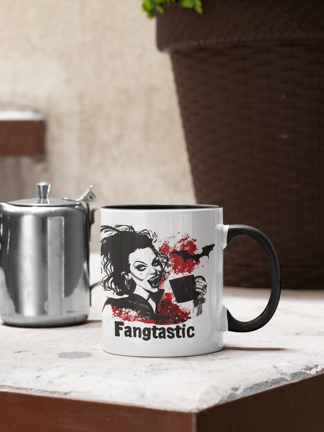 Fangtastic Vampire Mug, Vampire Drinking Blood, Gothic Creepy Spooky ...