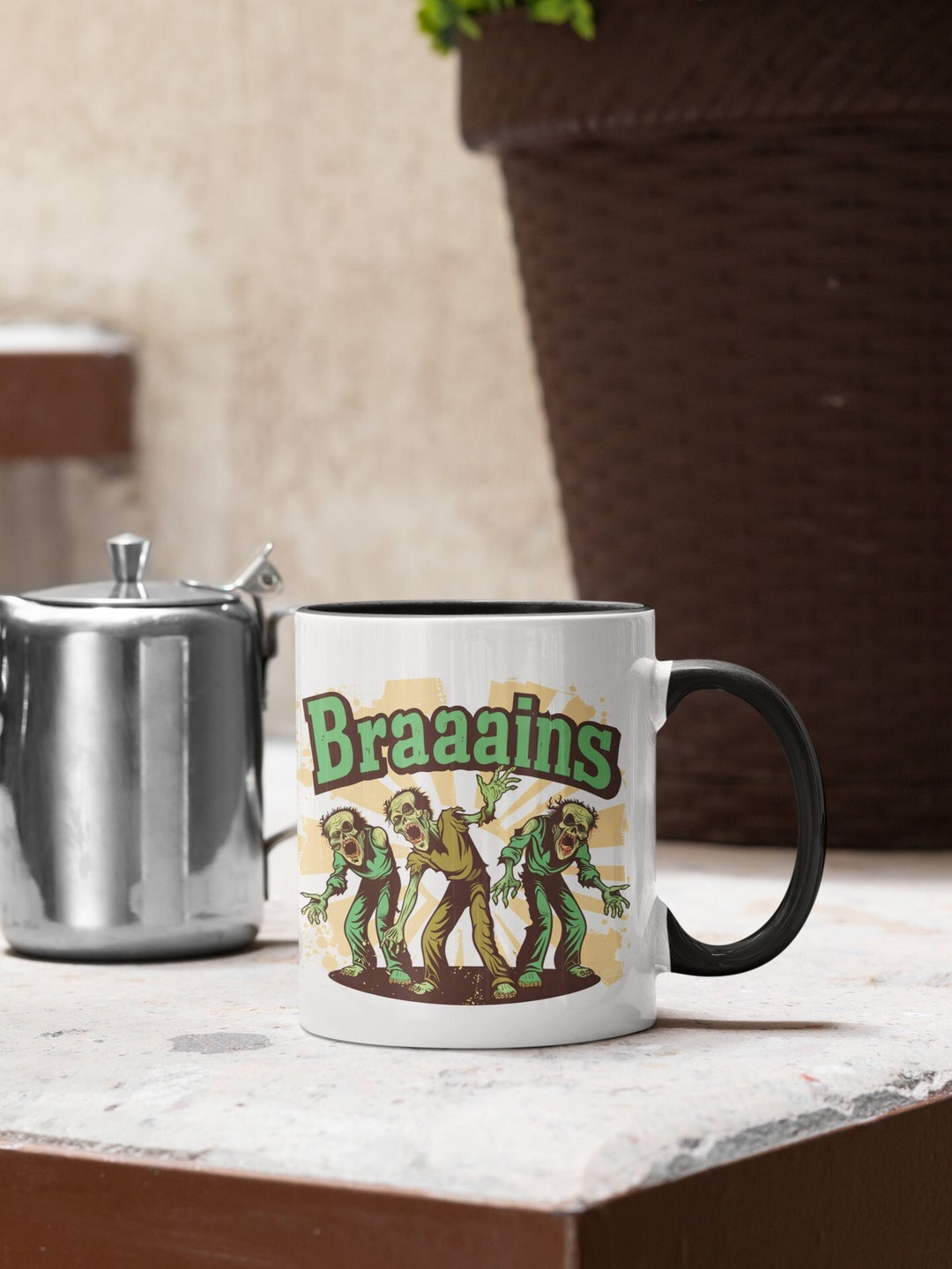 Braaains Zombies Coffee Cup, Walking Dead Gift Idea, Funny Halloween ...