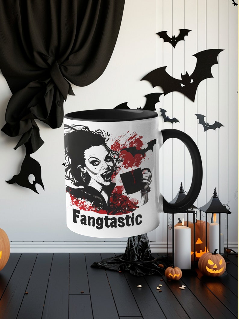 Fangtastic Vampire Mug, Vampire Drinking Blood, Gothic Creepy Spooky ...
