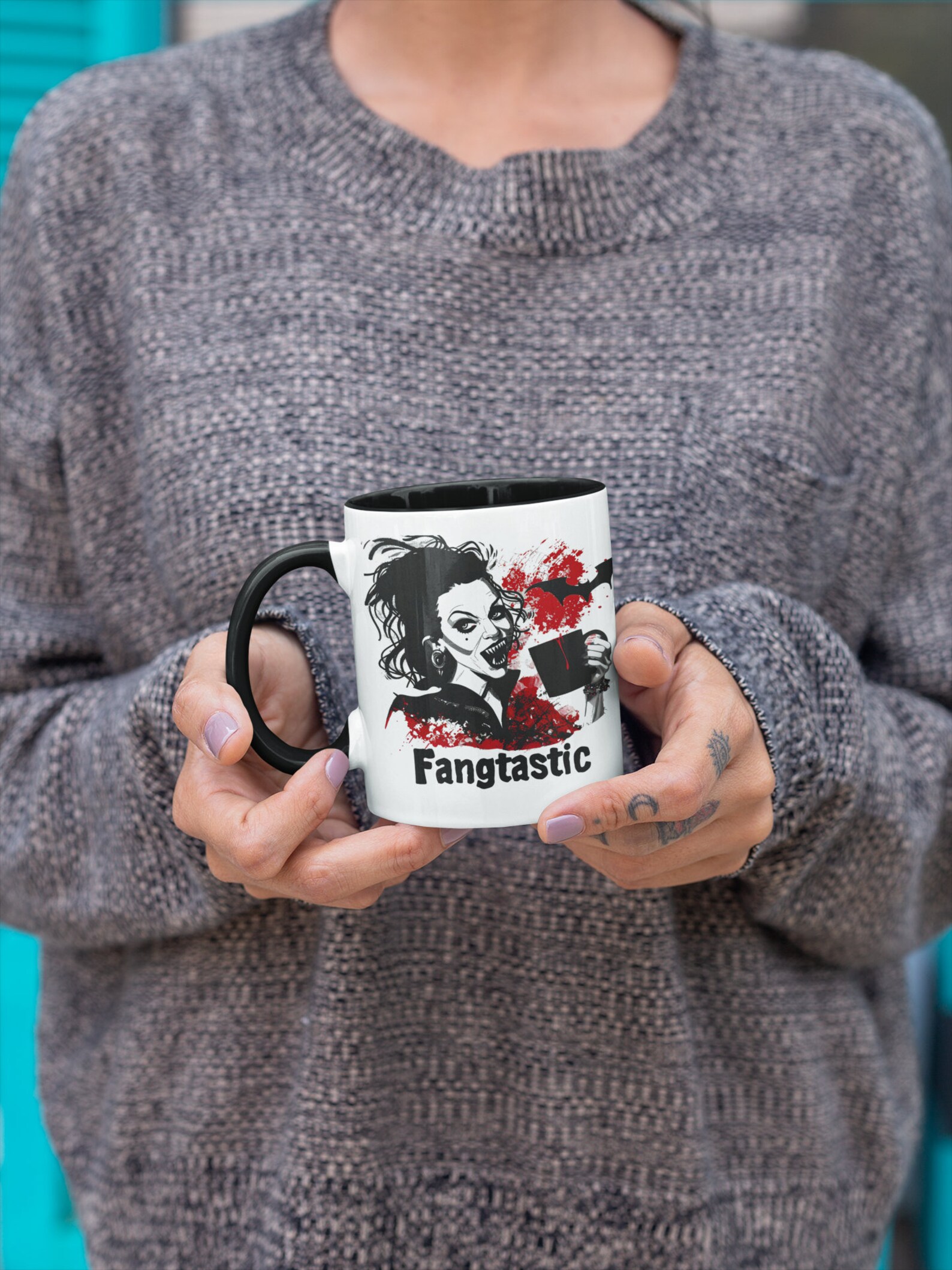 Fangtastic Vampire Mug, Vampire Drinking Blood, Gothic Creepy Spooky ...