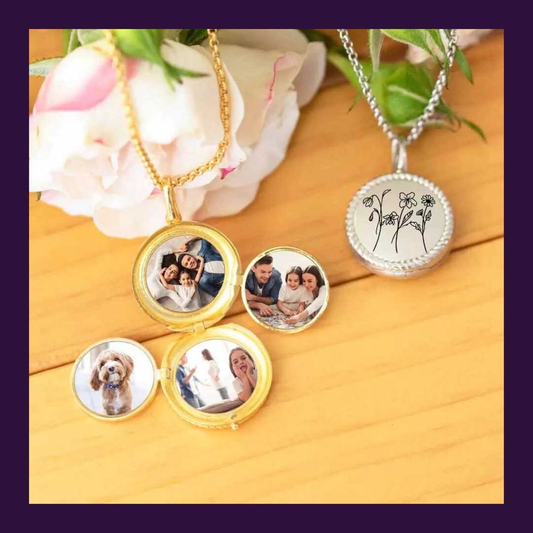 Personalized Birth Flower Photo Locket Necklace Four Photo Locket - Etsy