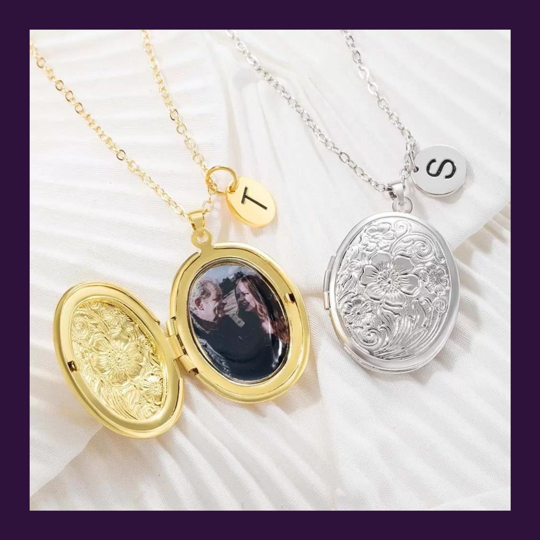 Flower Locket Necklace, Keepsake Photo Frame Charm, Custom Initial ...
