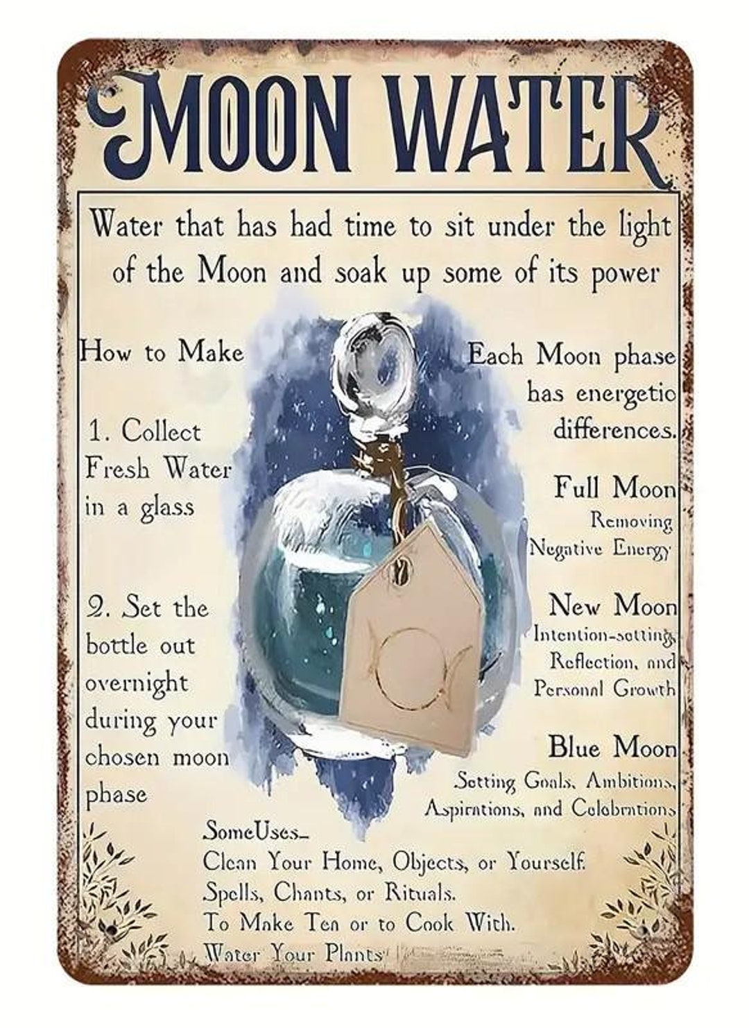 One (1) Printed Moon Water Metal/tin Sign. Altar. Artwork. Decor. Lunar ...