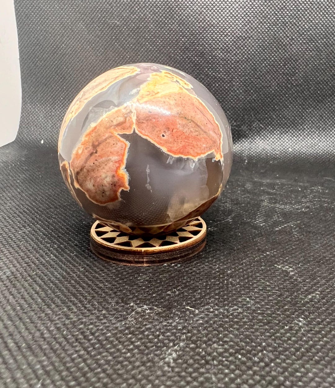 Agate Sphere 49.6mm With Wooden Stand | Globe-like Inclusion Design ...