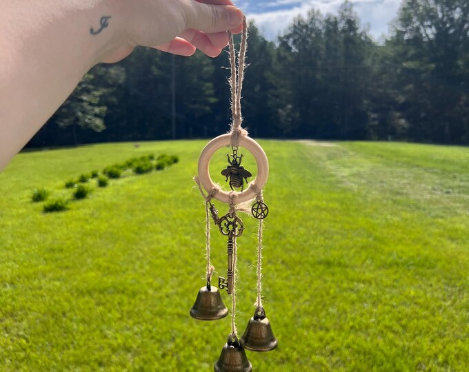 One (1) Beautiful Set of Witch Bells, With Bee, Sun, Pentagram, and Key ...