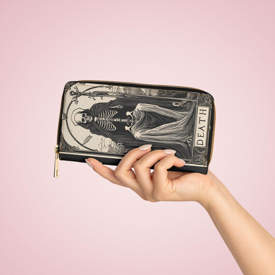 Gothic Death Tarot Card Zipper Wallet Womens Clutch Easy to Carry Black ...