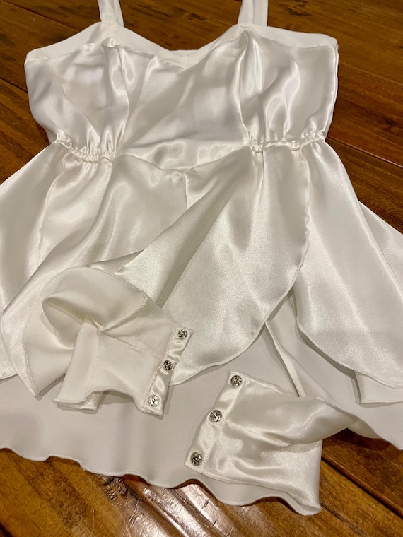 Rare Vintage ivory satin teddy romper bodysuit linger… - Gem