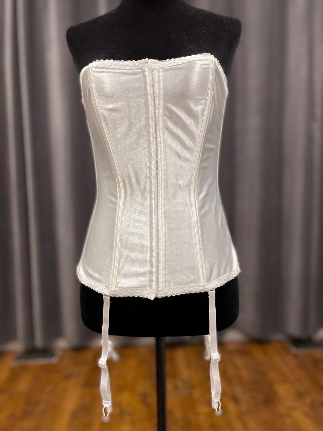 Vintage Rare White Satin Corset With Garters Lingerie / Bridal Wedding ...