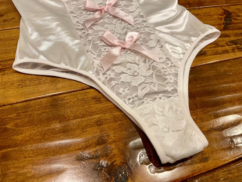 Satin Lace Sheer Bodysuit Teddy With Cute Bows Bridal Wedding Honeymoon ...