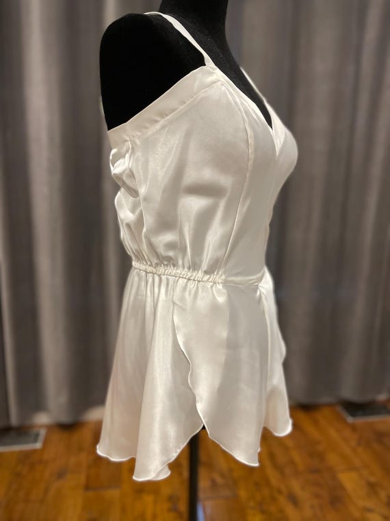 Rare Vintage ivory satin teddy romper bodysuit linger… - Gem