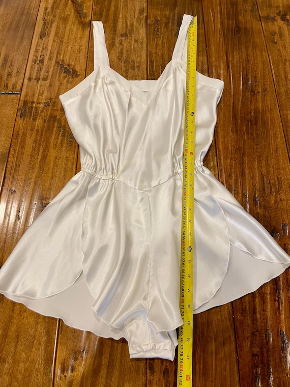 Rare Vintage ivory satin teddy romper bodysuit linger… - Gem
