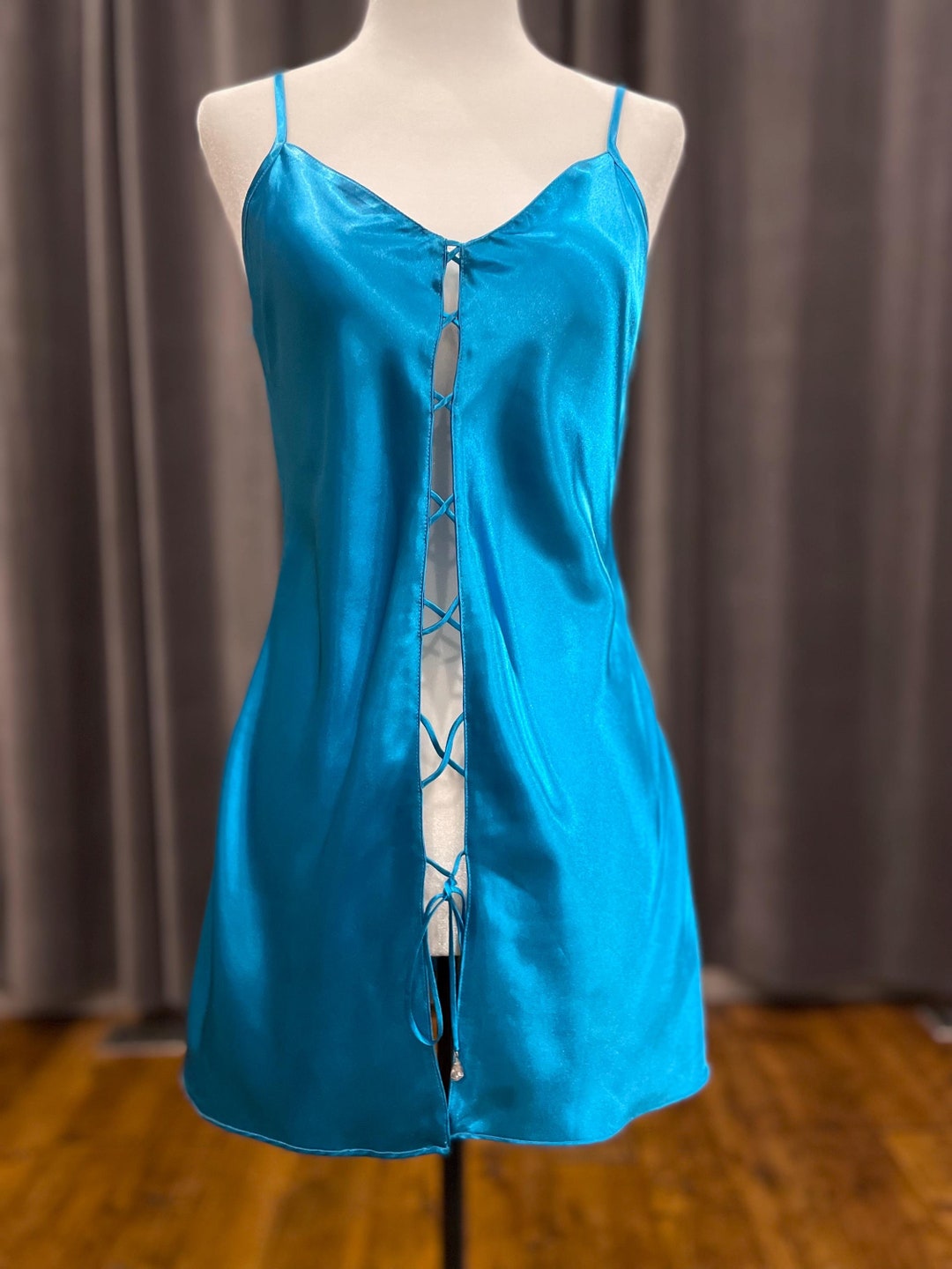 Vintage Satin Chemise / Teal Green Satin Nightie Slip - Etsy