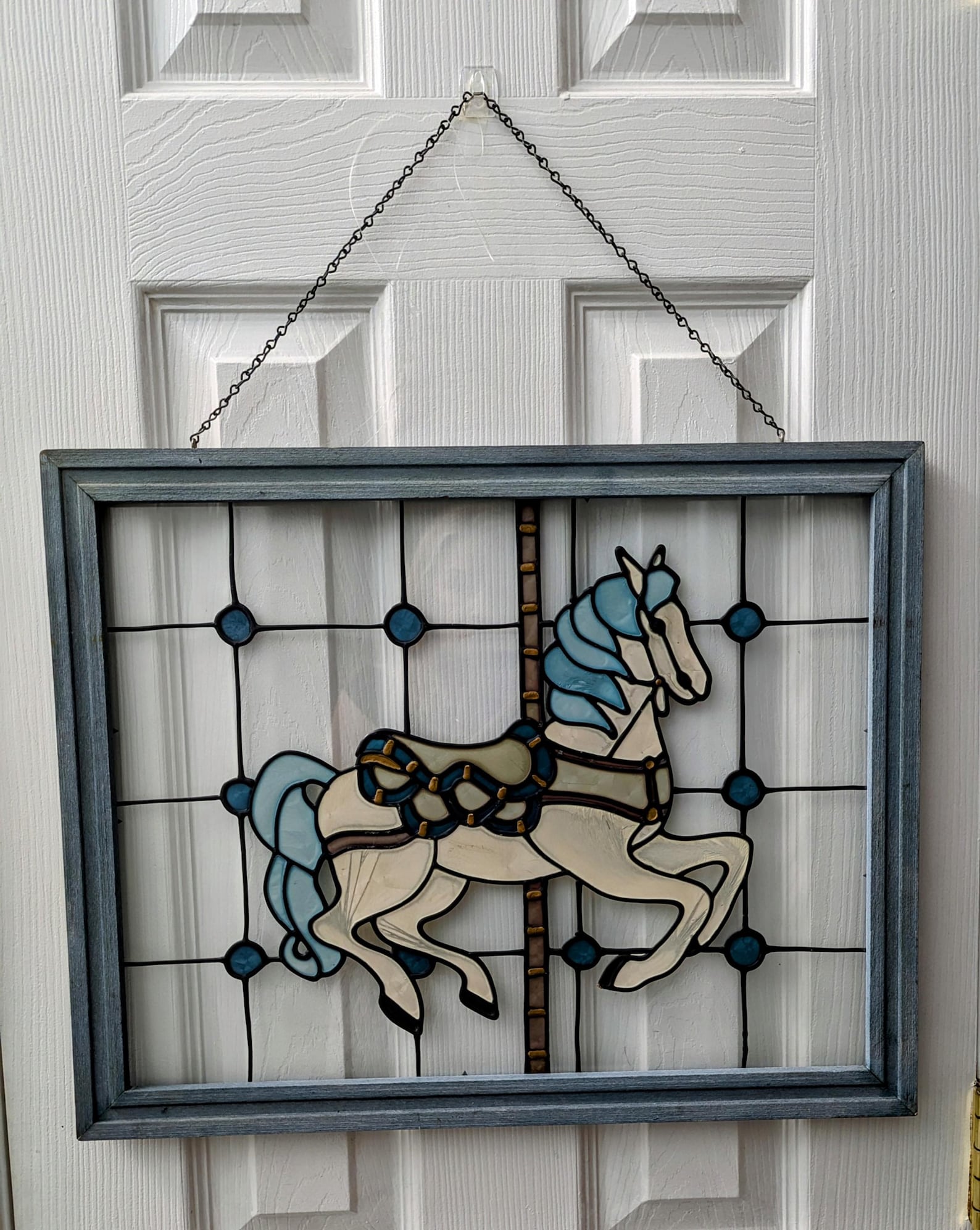 Blue Stained Glass Carousel Horse Window - Etsy